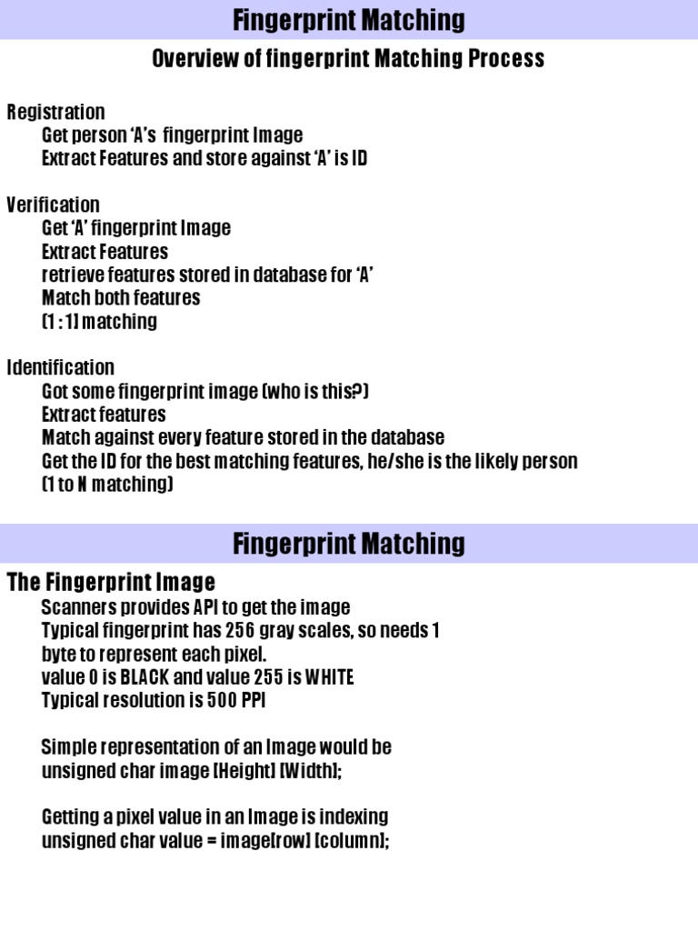 Overview of Fingerprint Matching Process | PDF | Fingerprint | Pixel