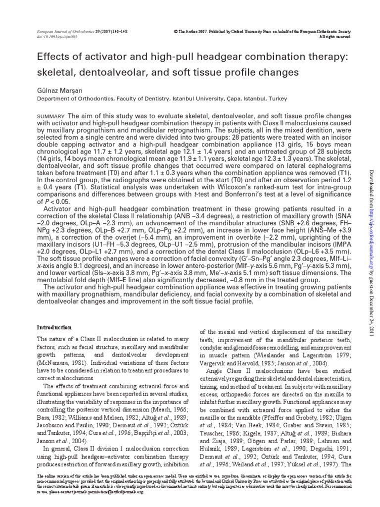 Effects of Activator and High Pull Headgear Combination Therapy | PDF ...