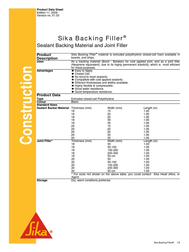 Sika Backing Filler | PDF | Extrusion | Polyethylene