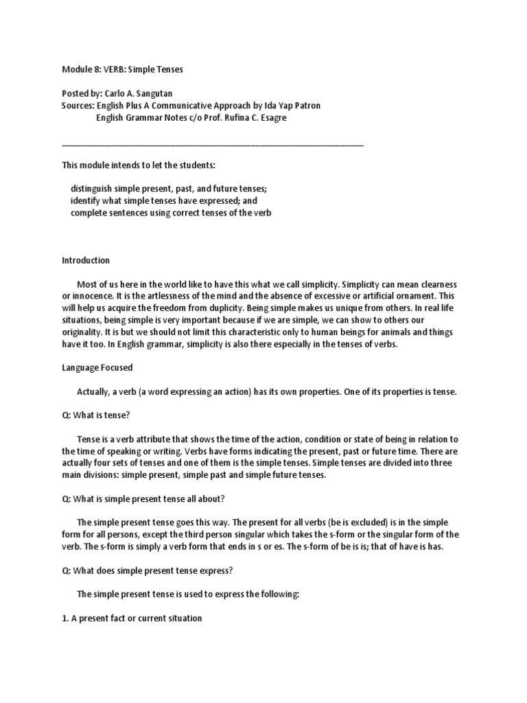 Module 8 English Verb | PDF | Grammatical Tense | English Language