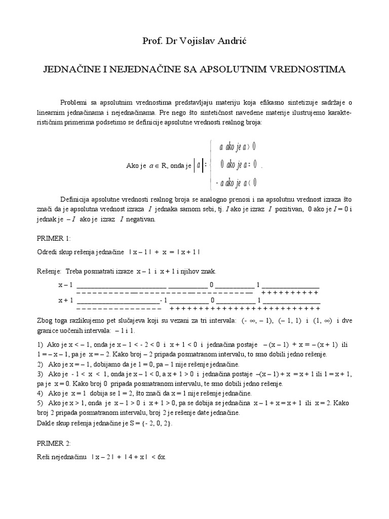 4 Jednacine I Nejednacine Sa Apsolutnim Vrednostima | PDF 4 Jednacine I Nejednacine Sa Apsolutnim Vrednostima | PDF