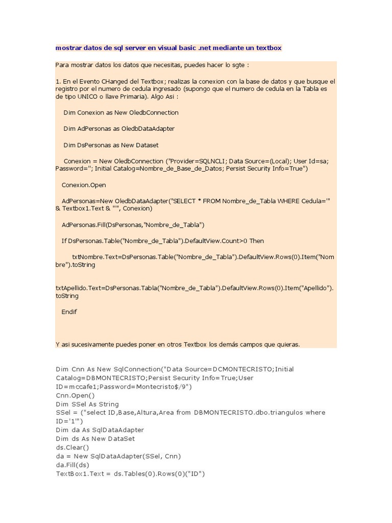 Mostrar Datos de SQL Server en Visual Basic | PDF | Tabla (base de ...