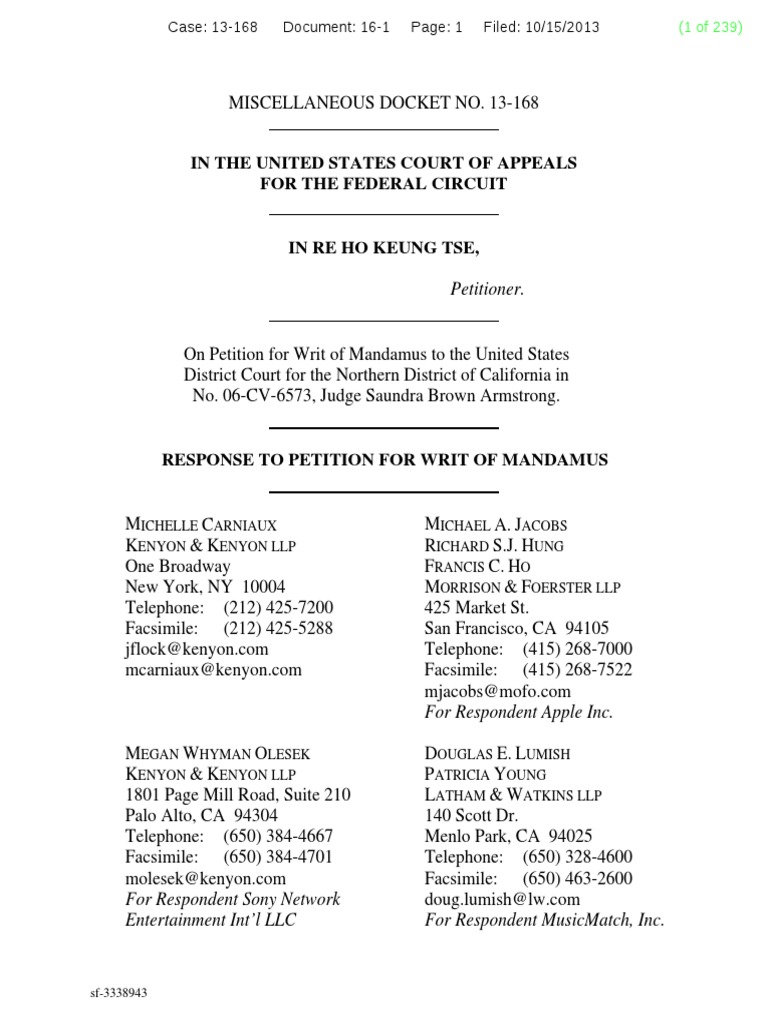 Response To Petition For Writ of Mandamus | PDF | Reexamination | Mandamus