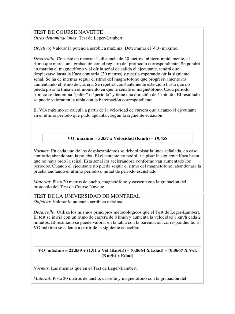 Guía del Test de Course Navette | PDF | Ritmo cardiaco | Deporte del ...