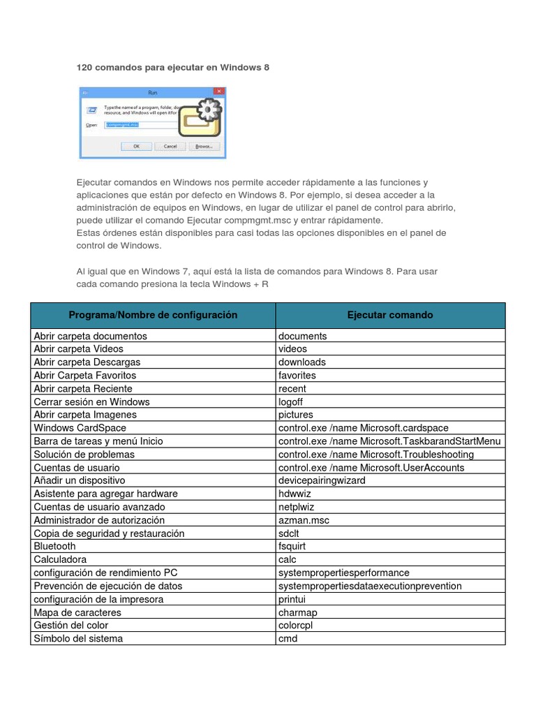 120 Comandos para Ejecutar en Windows 8 | PDF | Windows 8 | Microsoft ... 120 Comandos para Ejecutar en Windows 8 | PDF | Windows 8 | Microsoft ...