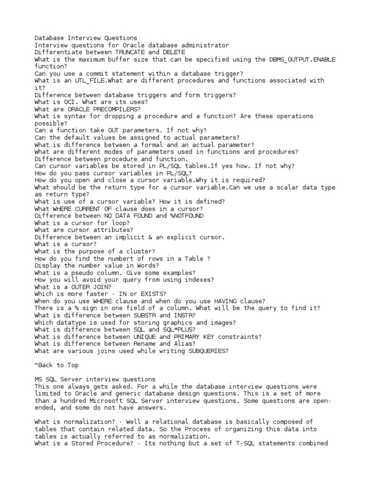Database Interview Questions | PDF | Database Index | Microsoft Sql Server