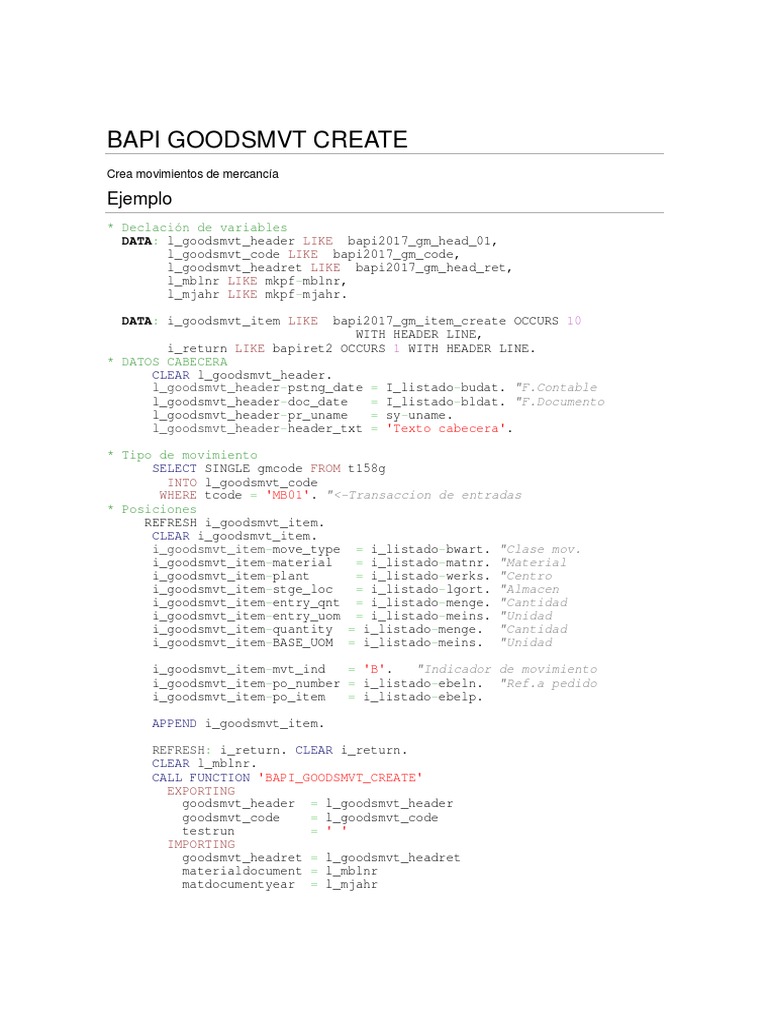Bapi Goodsmvt Create | PDF