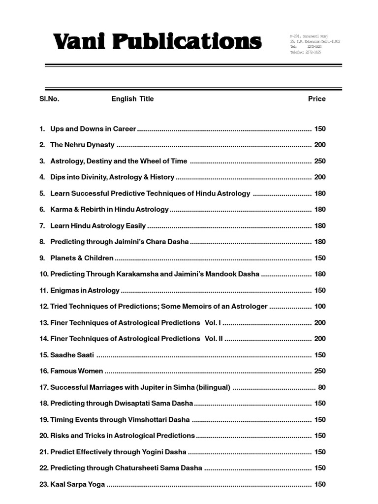 Vani - Publications - Revised - June2013 - KN - RAO BOOKS PDF | PDF | Occult | New Age