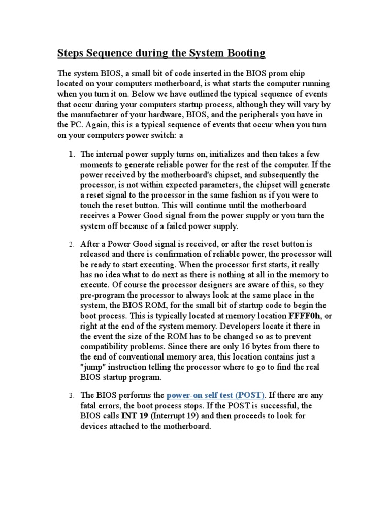 Steps Sequence During The System Booting | Download Free PDF | Booting | Bios