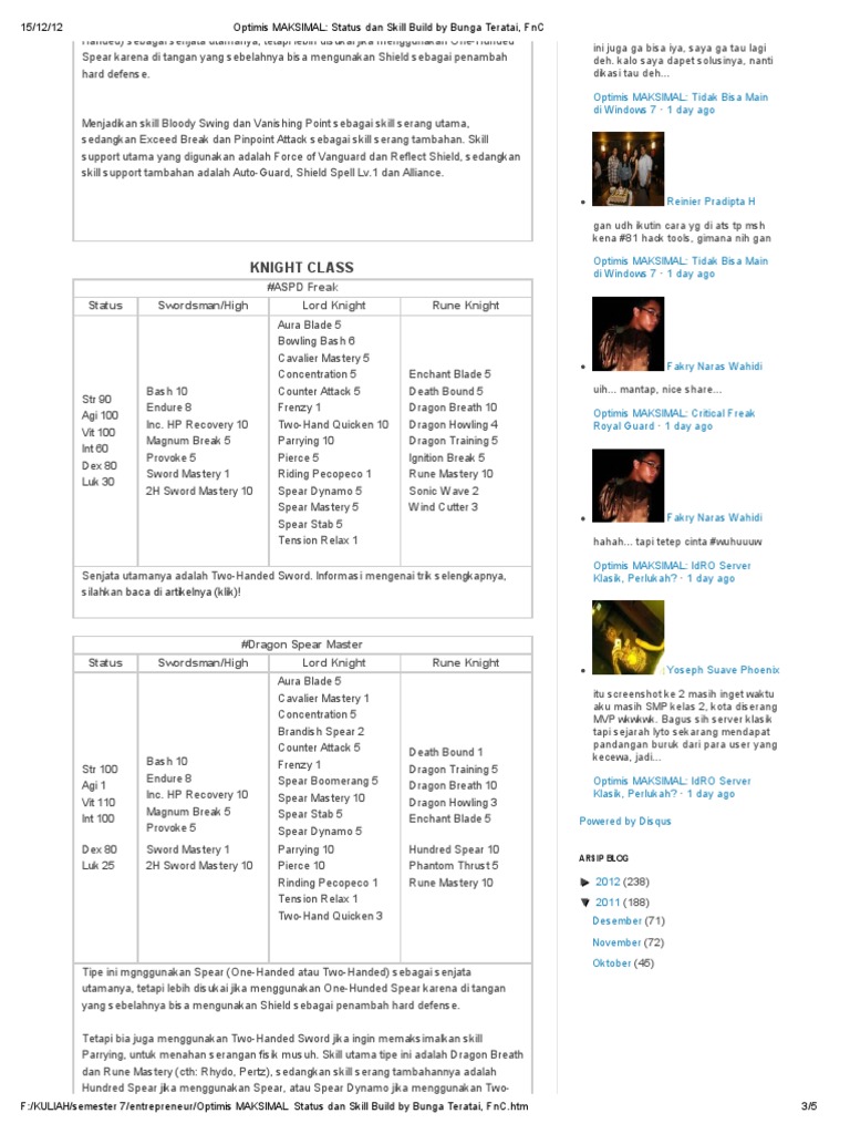 Optimis MAKSIMAL - Status Dan Skill Build by Bunga Teratai, FNC PDF | PDF | Sejarah