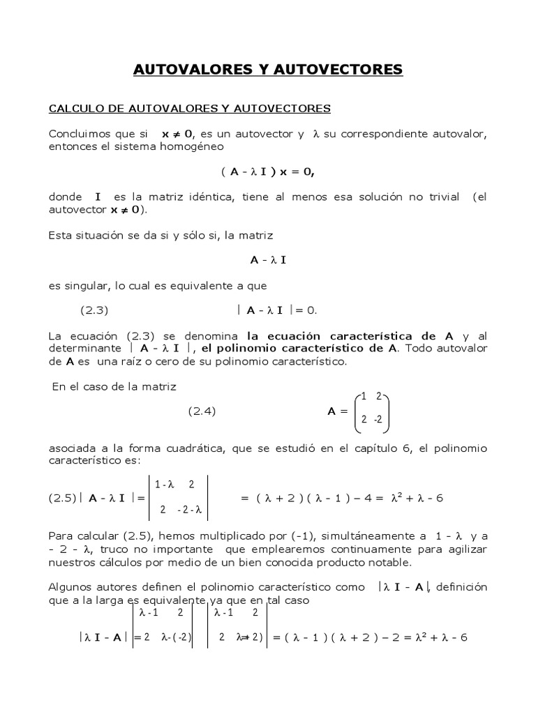 Autovalores y Autovectores II | PDF | Valores propios y vectores propios | Matriz (Matemáticas)