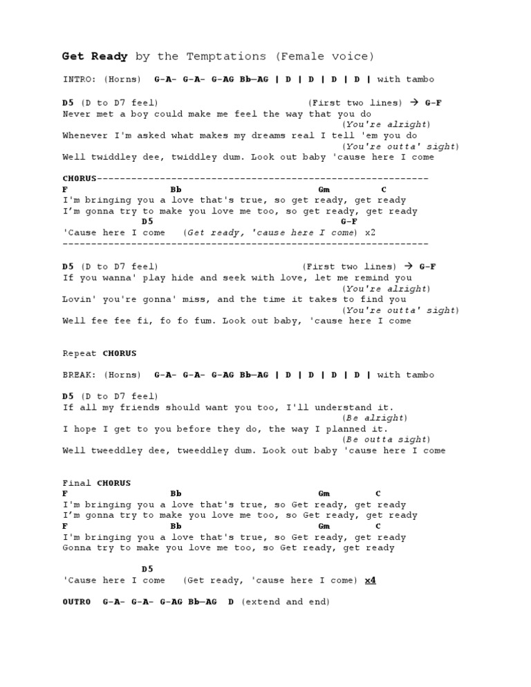 Get Ready: Temptations Lyrics & Chords | PDF