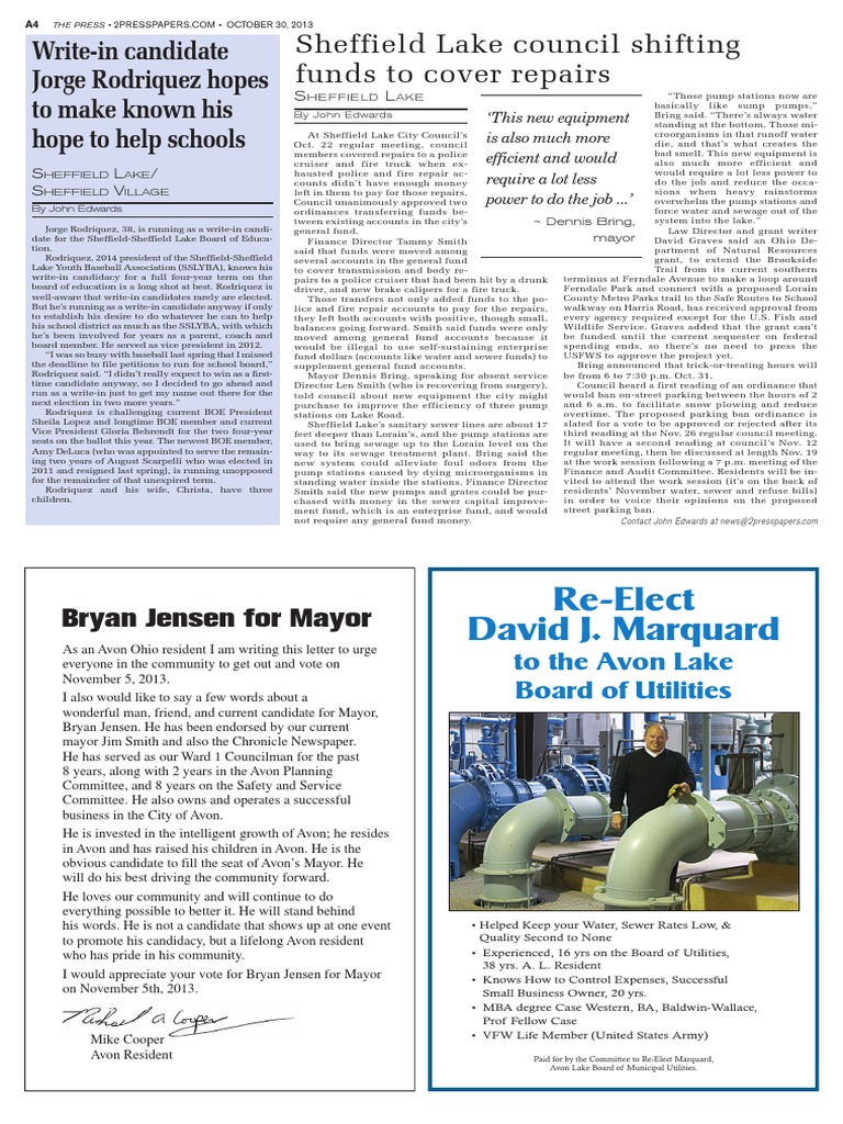 Re-Elect David J. Marquard: Sheffield Lake Council Shifting Funds To ...