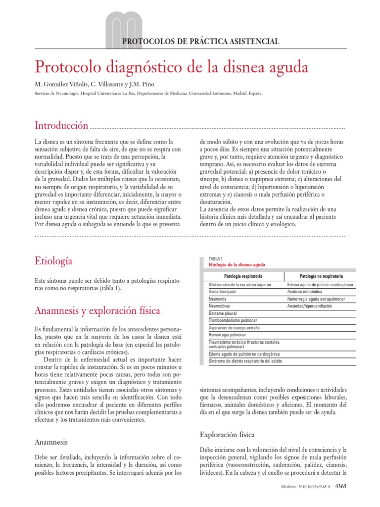 Protocolo Diagnóstico de La Disnea Aguda | PDF | Tos | Sistema respiratorio