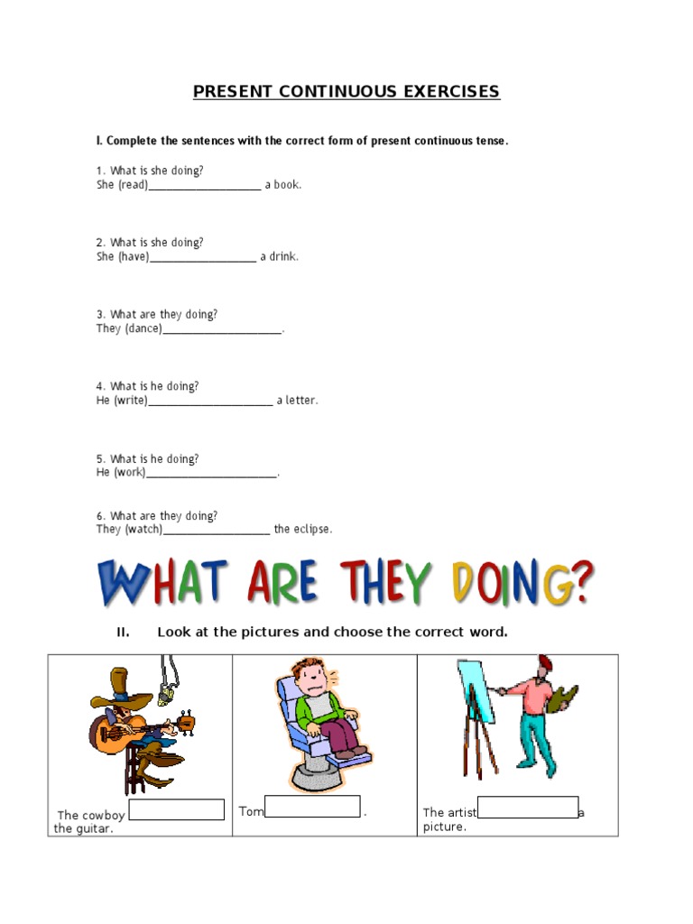 Present Progressive Exercises | PDF | Morphology | Linguistics