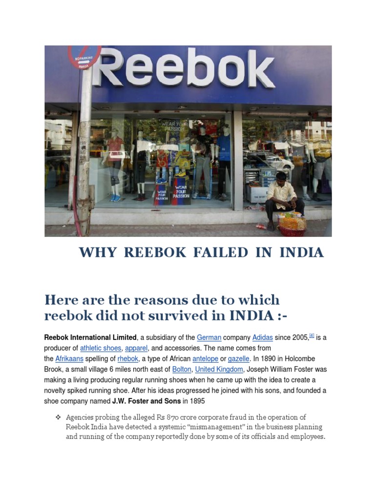 Reasons for Reebok's Failure in India | PDF | Clothing | Business