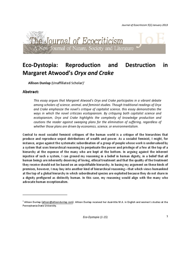 Eco-Dystopia: Reproduction and Destruction in Margaret Atwood's Oryx ...