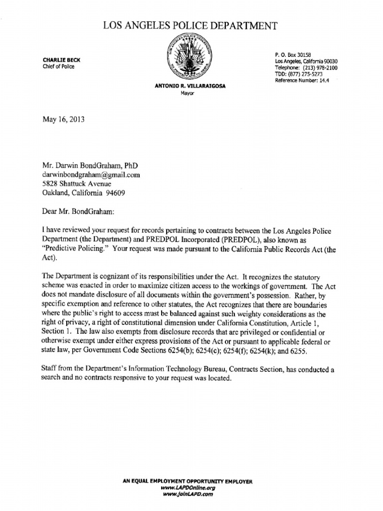LAPD PredPol Response PDF | PDF