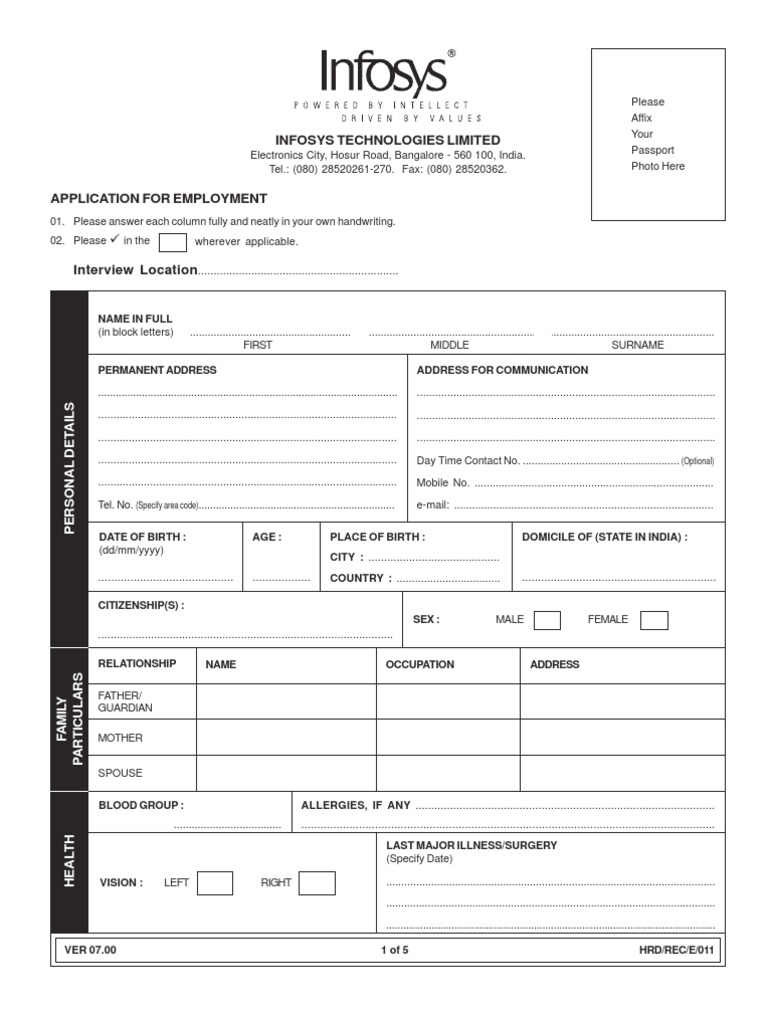 Infosys Application Form | PDF | Employment | Justice