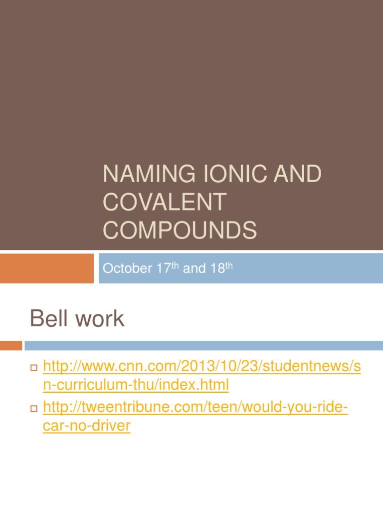 Naming Ionic and Covalent Compounds | PDF | Ion | Ionic Bonding