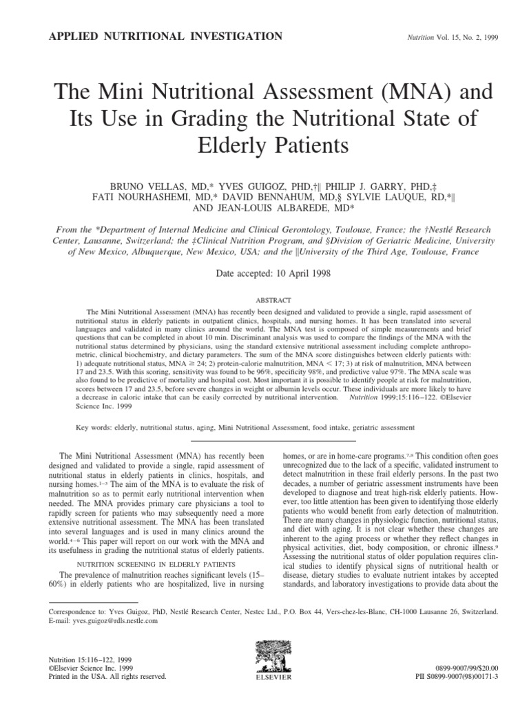 Mini Nutritional Assessment | PDF | Malnutrition | Geriatrics
