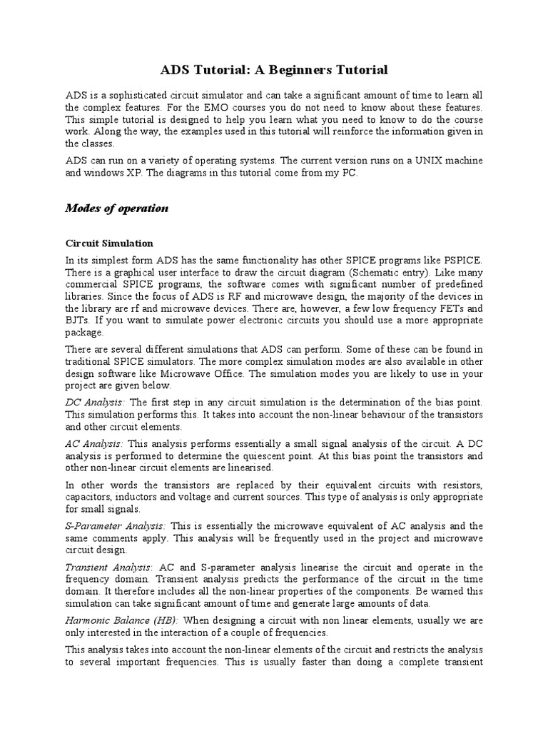 ADS Tutorial: A Beginners Tutorial: Modes of Operation | PDF ...