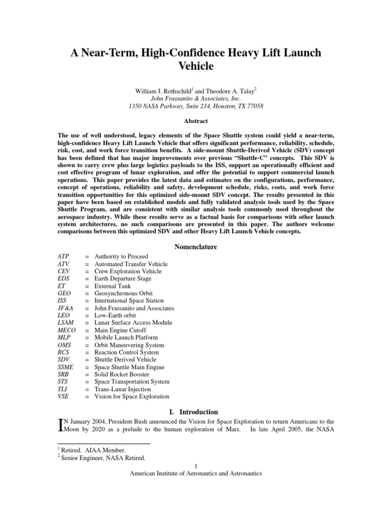 NASA Shuttle-C Heavy Lift Launch Vehicle 2009 | PDF | Space Shuttle ...