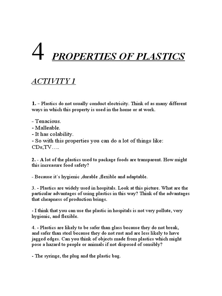 Properties of Plastics: Activity 1 | PDF | Plastic | Paper