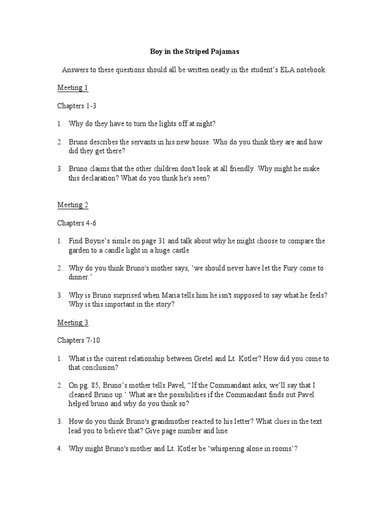 Boy in The Striped Pajamas Discussion Questions PDF | PDF
