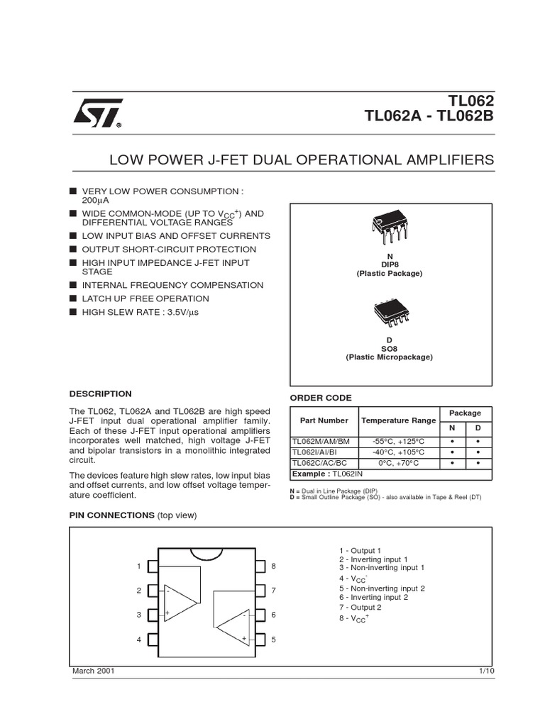 Dual Jfets Tl062 | Amplifier | Operational Amplifier