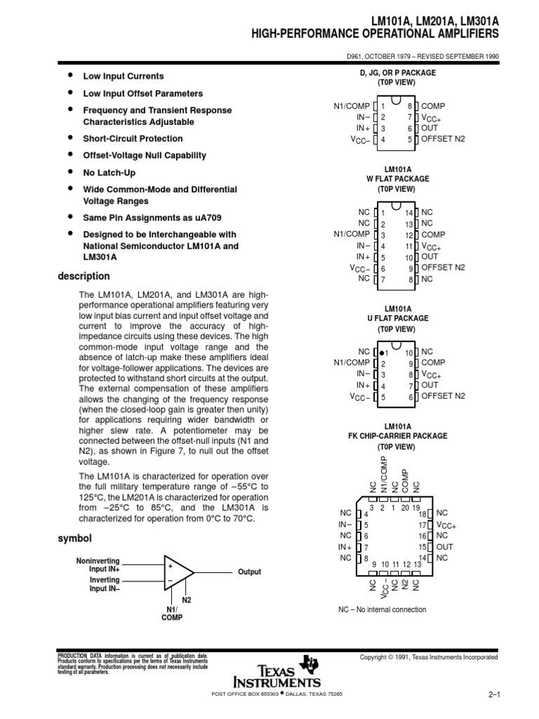 Lm301 Alta Performance | PDF | Amplifier | Operational Amplifier