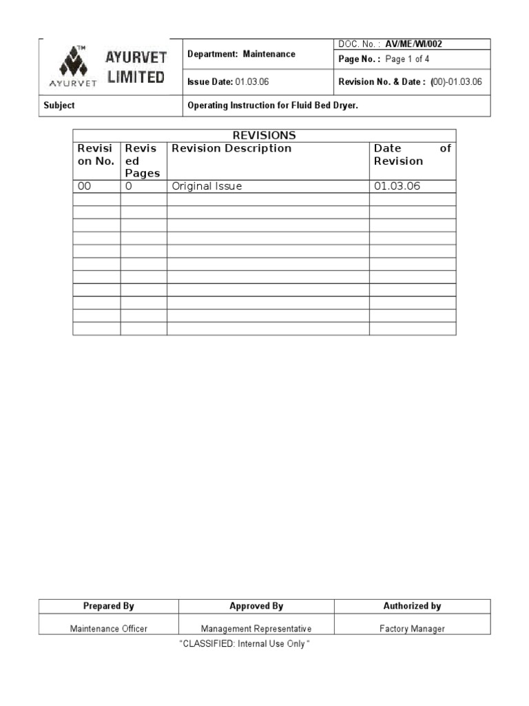 Fluid Bed Dryer Operating Instructions | PDF | Clothes Dryer | Hvac
