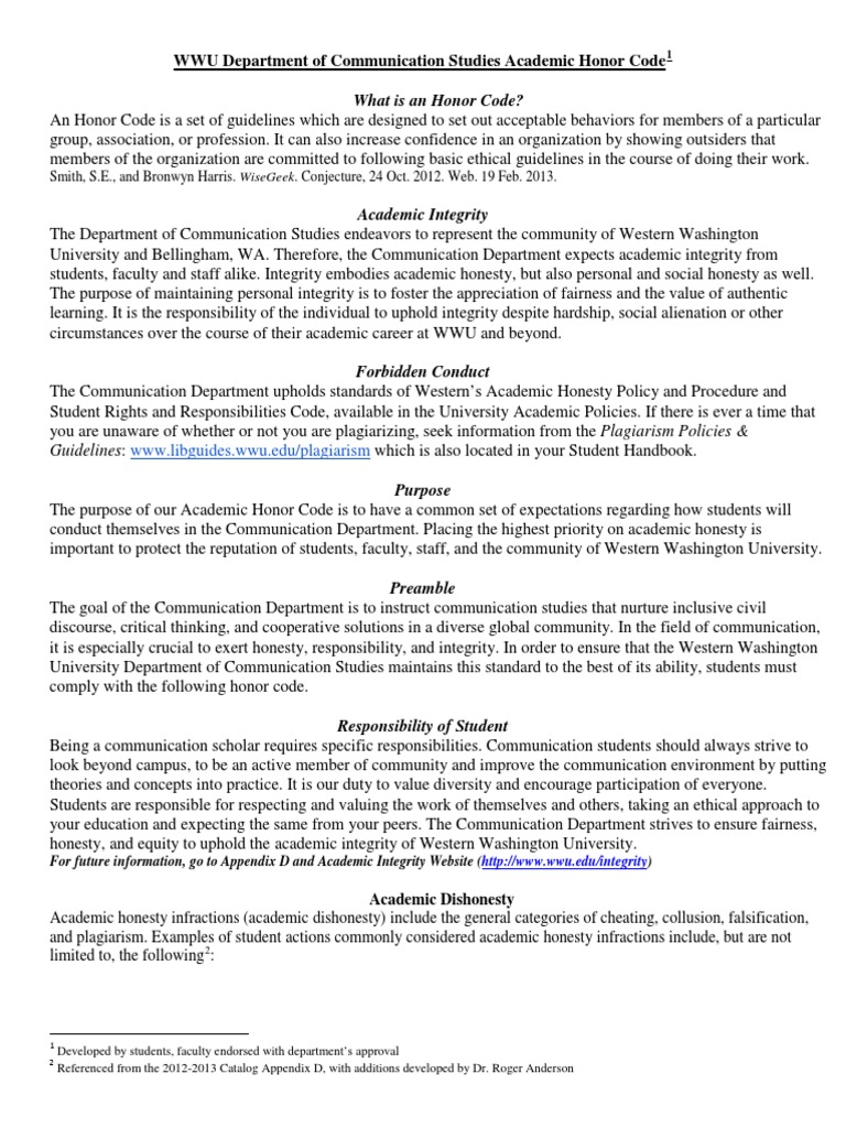Communication Studies Academic Honor Code PDF | PDF | Academic ...