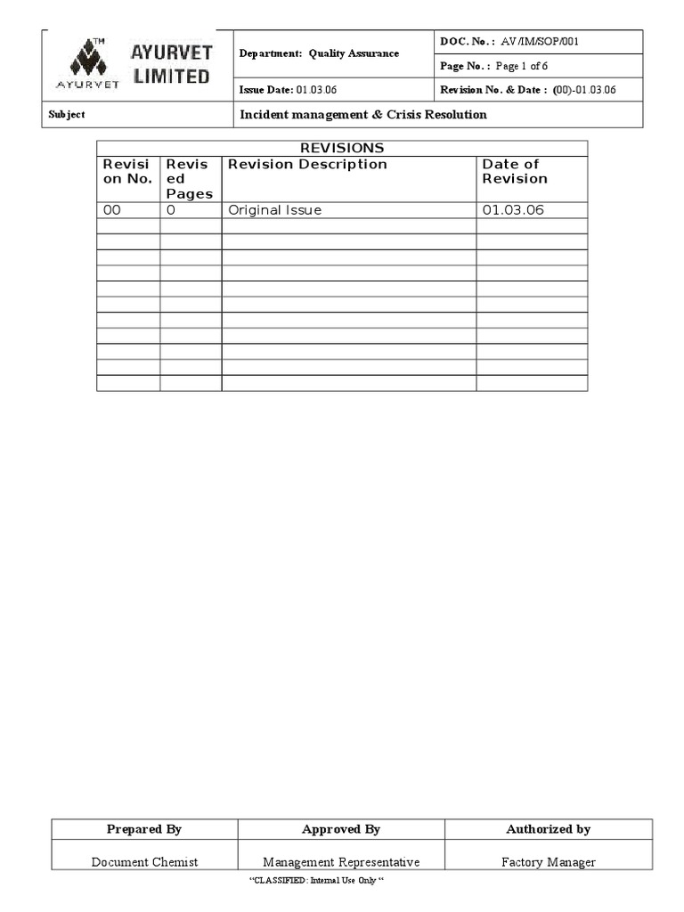 AV-IM-SOP-001 Incident Management & Crisis Resolution | Disaster And ...
