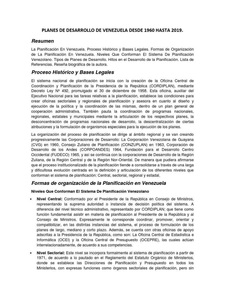 Planes de Desarrollo de Venezuela Desde 1959 Hasta 2019 | PDF ...