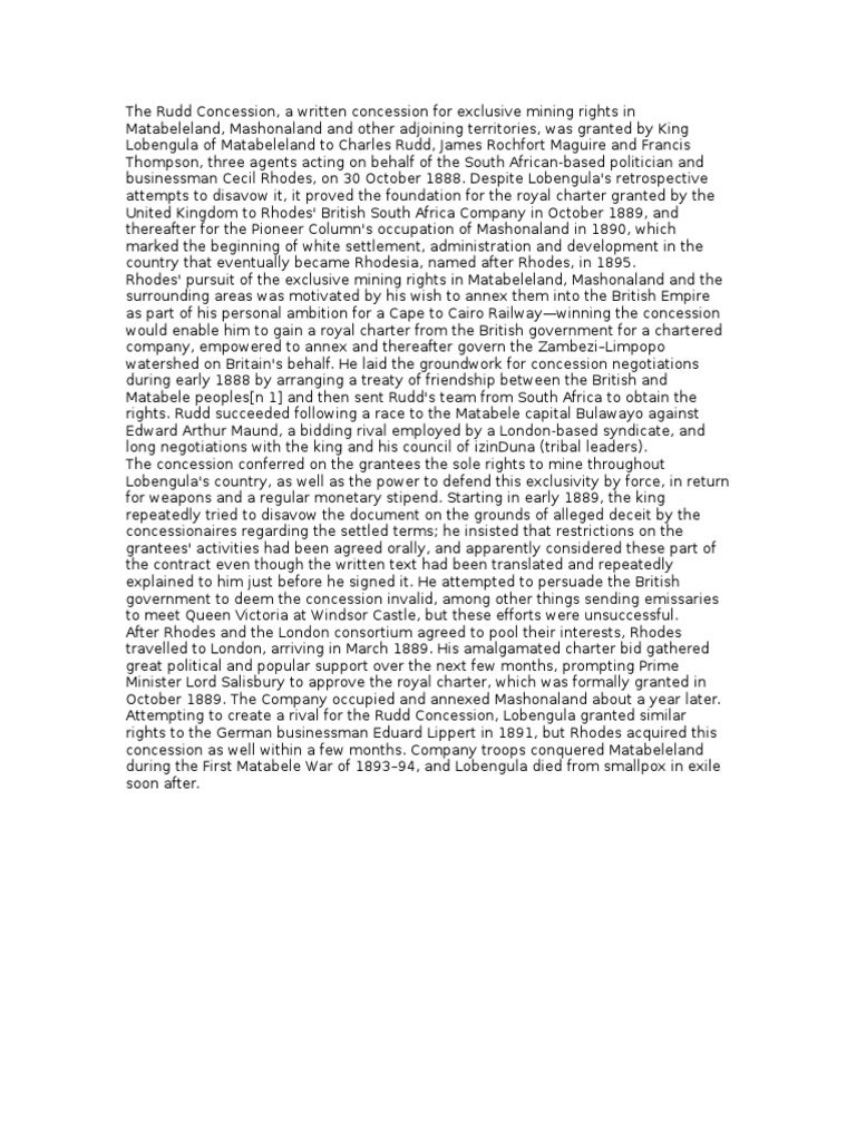 Rudd Concession | PDF | United Kingdom–Zimbabwe Relations | Rhodesia