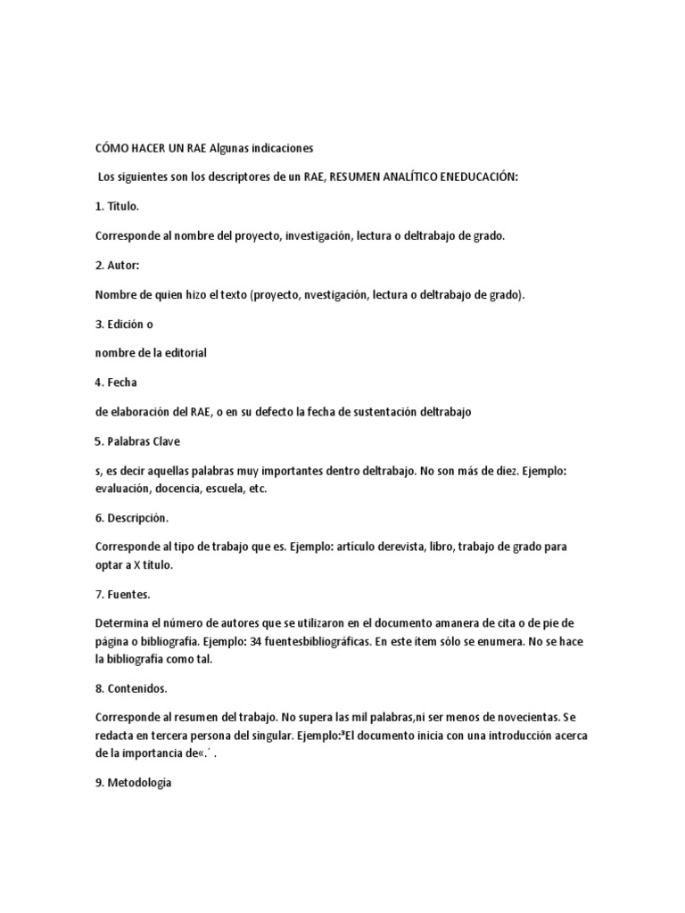 CÓMO HACER UN RAE Algunas Indicaciones | PDF | Bibliografía | Lectura ...