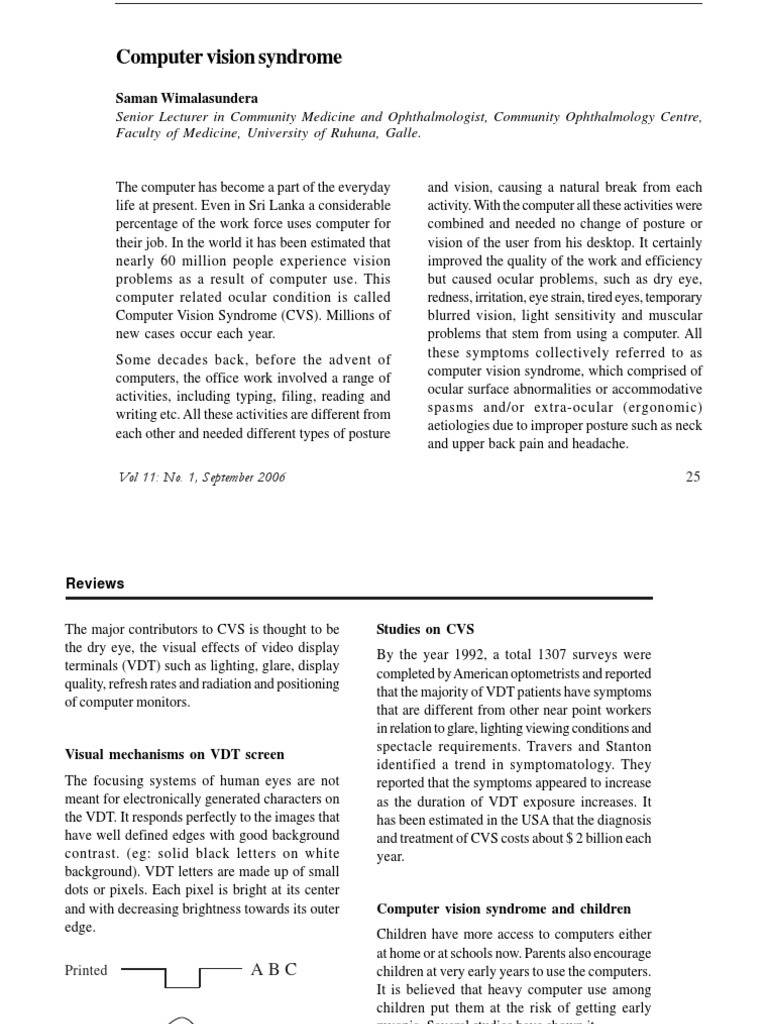 Understanding Computer Vision Syndrome | PDF | Human Eye | Lighting
