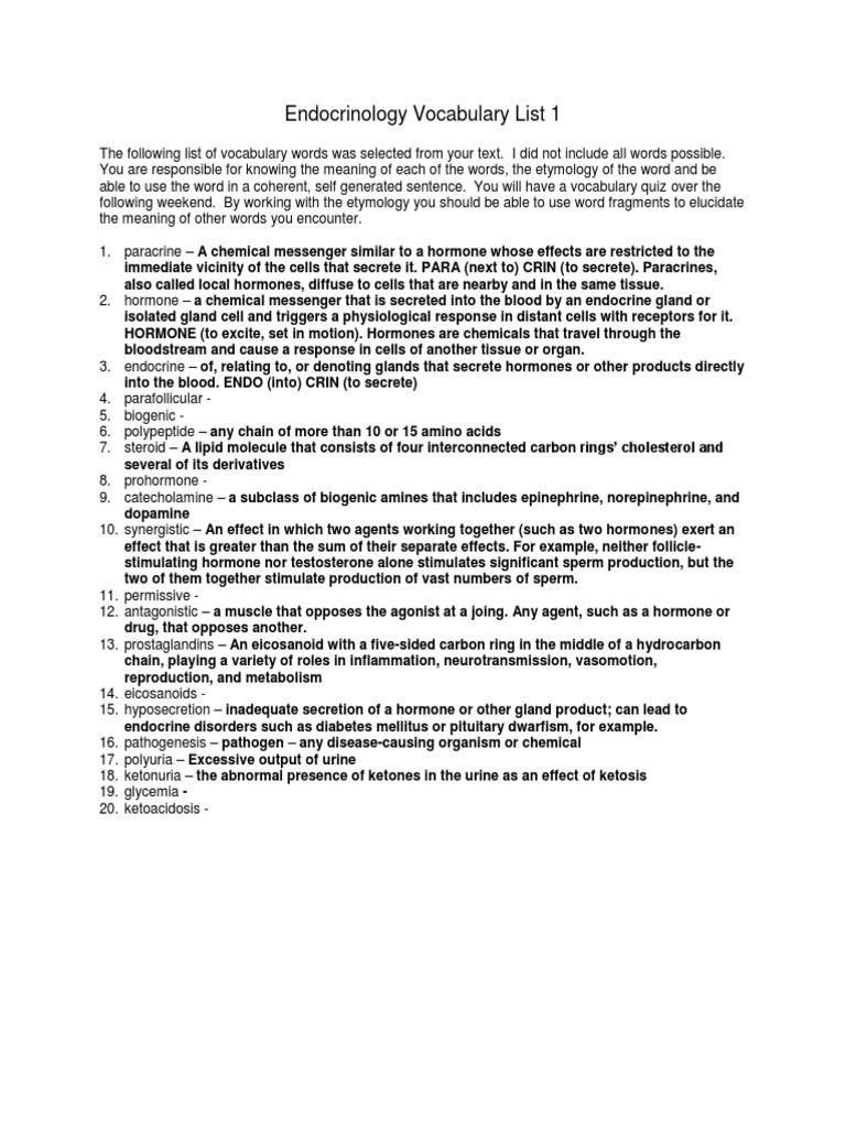 Endocrinology Vocabulary List | PDF | Hormone | Endocrine System