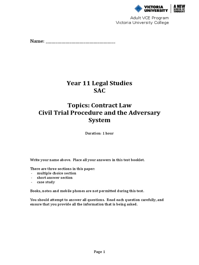 SAC - Year 11 Legal Studies | Download Free PDF | Burden Of Proof (Law ...