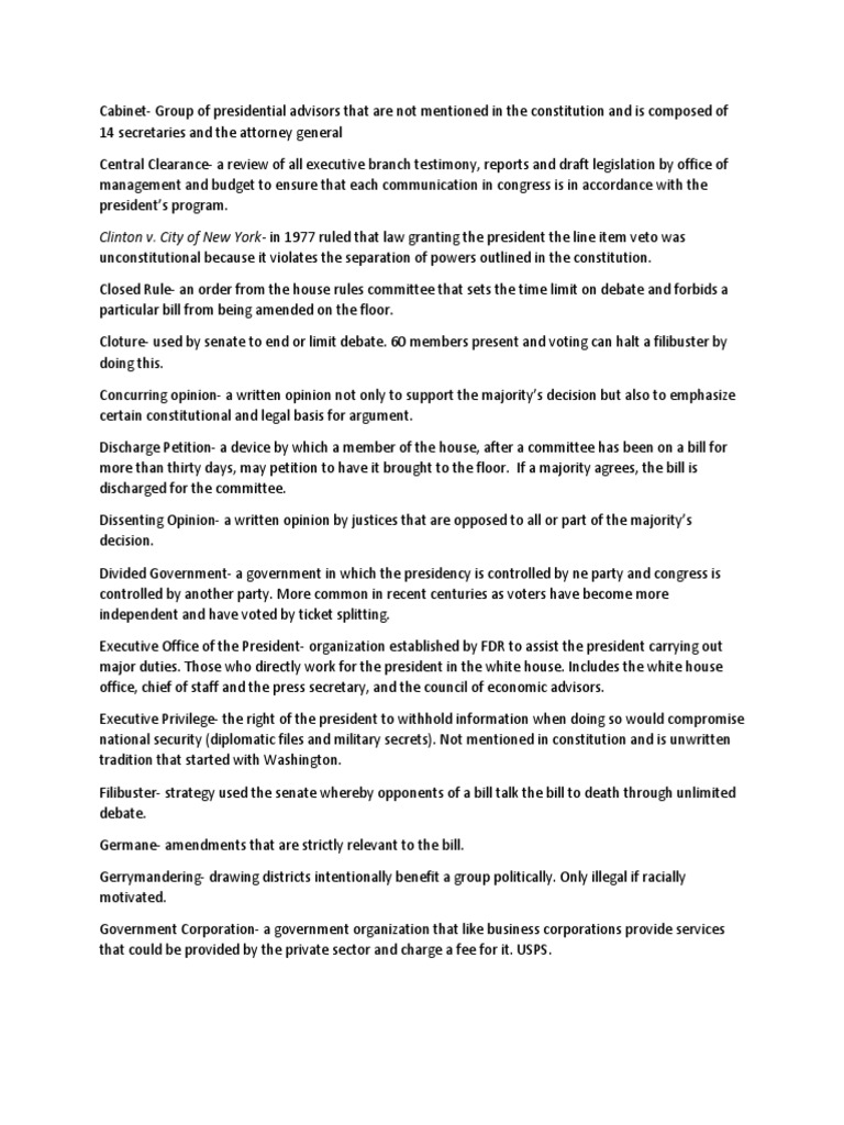 Ap Gov Unit 3 Vocabulary | PDF | United States Congress | American ...