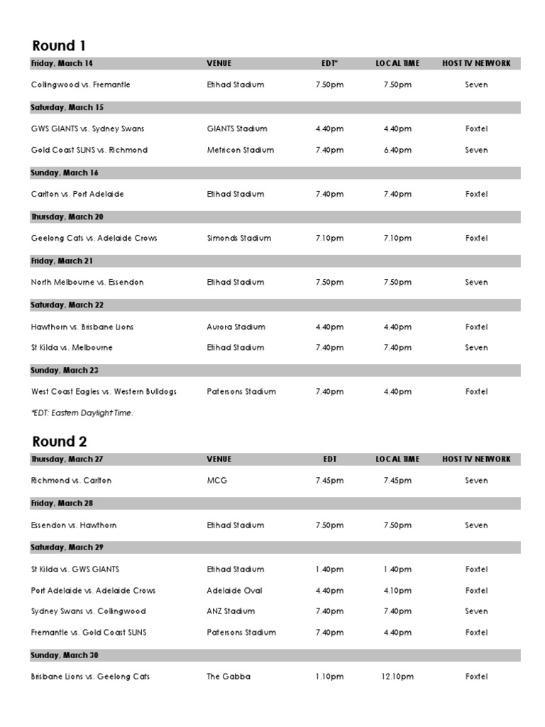 AFL Draw Season 2014 | PDF | Art