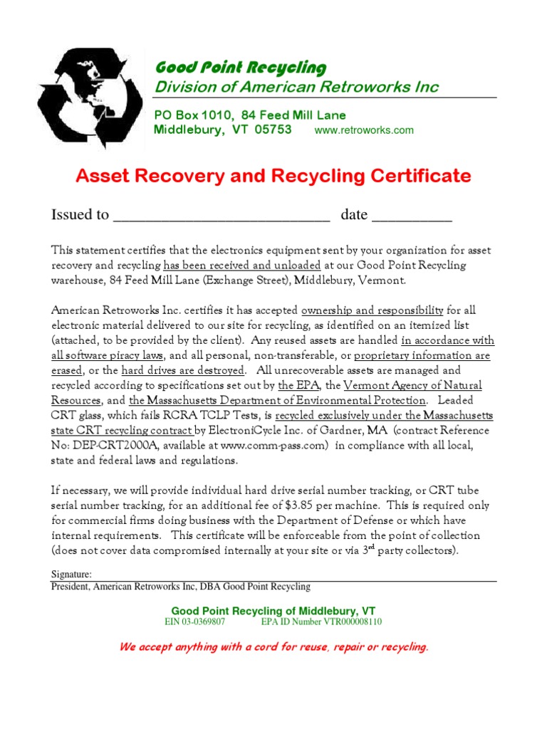 ARI Certificaterecycle0804 | PDF | Electronics | Cathode Ray Tube