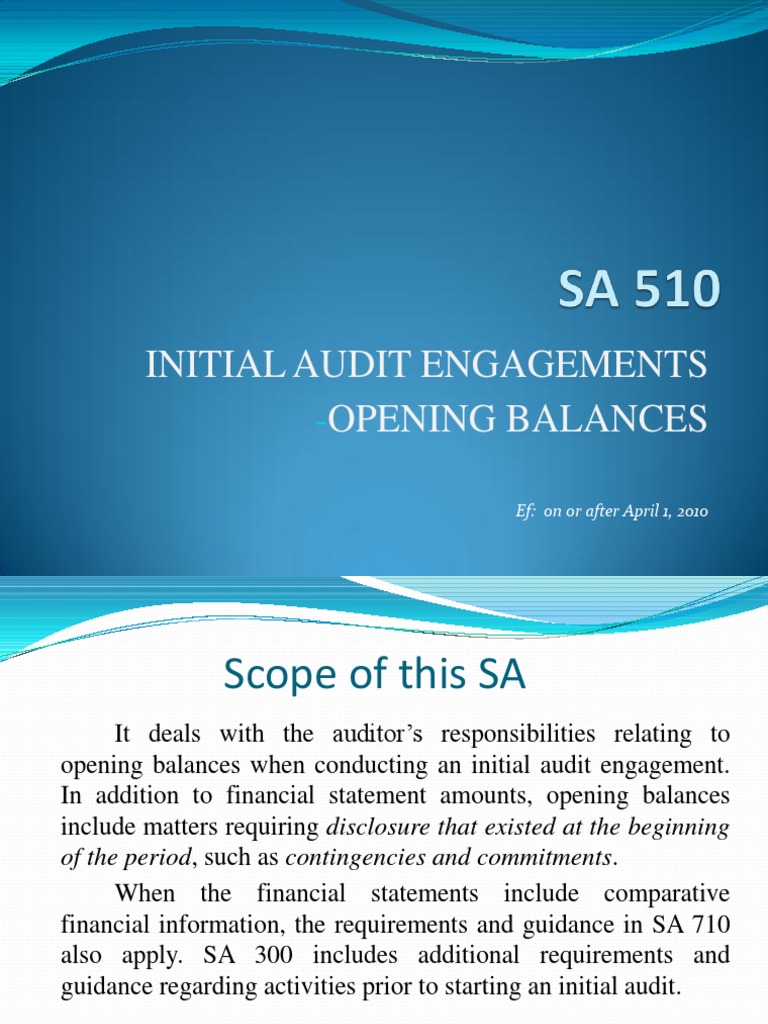 Sa 510 | PDF | Financial Audit | Auditor's Report