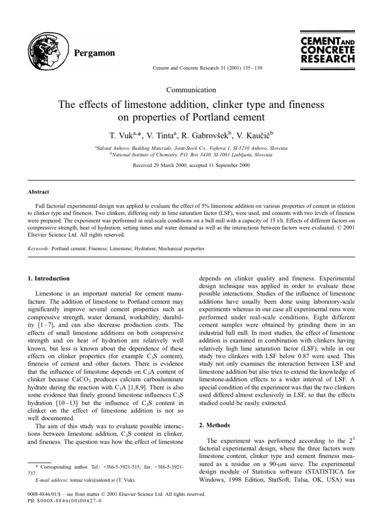 The Effects of Limestone Addition, Clinker Type and Fineness PDF | PDF ...