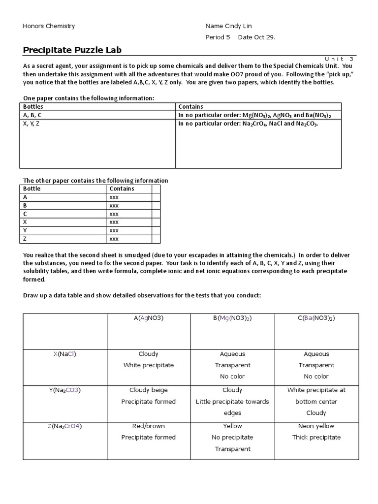 1314 Lab - Precipitate Puzzle | PDF | Aqueous Solution | Precipitation ...