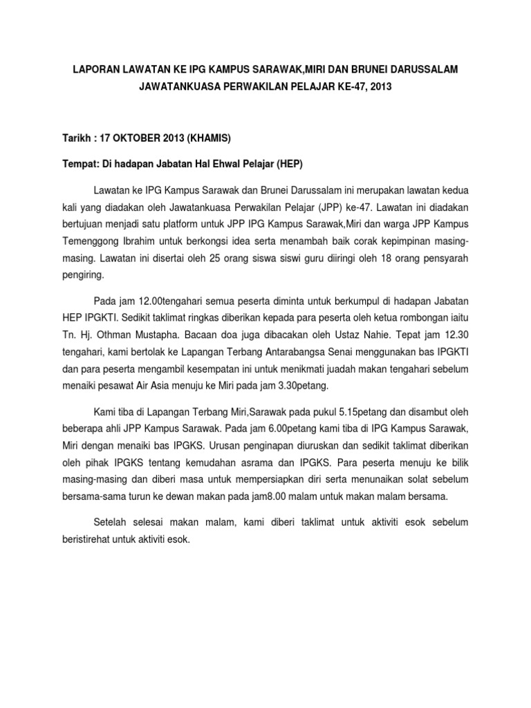 Laporan Lawatan Ke Ipg Kampus Sarawak | PDF | Perjalanan