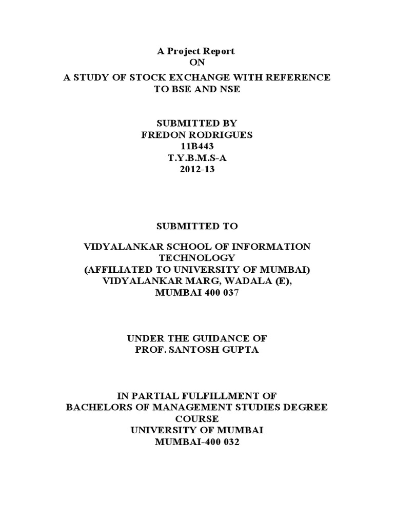Stock Exchange Study: BSE & NSE Insights | PDF | Order (Exchange) | Stocks