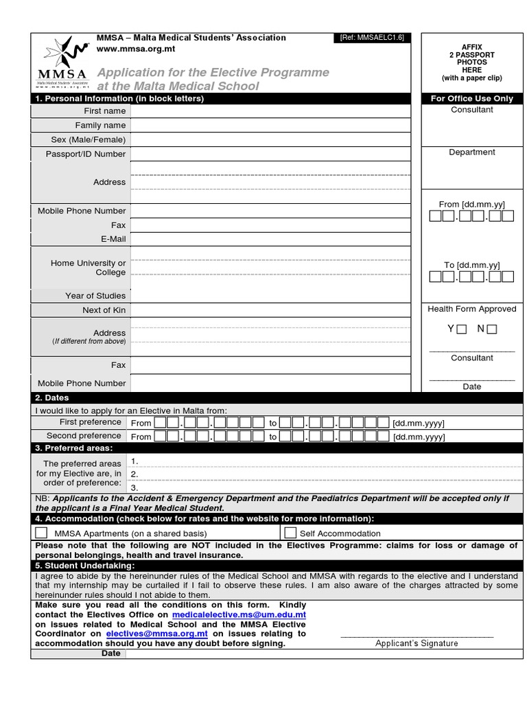 MMSA Electives Application Form 02 03 11 PDF | PDF | Medical School | Fee