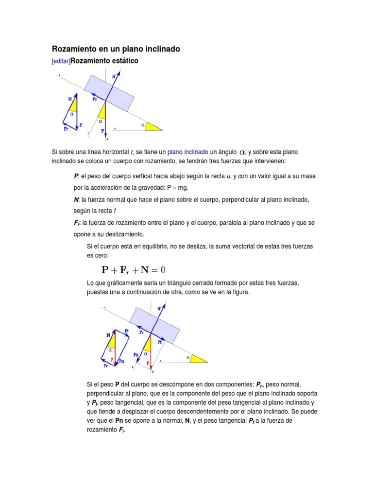 Rozamiento en Un Plano Inclinado | PDF | Fricción | Movimiento (física)